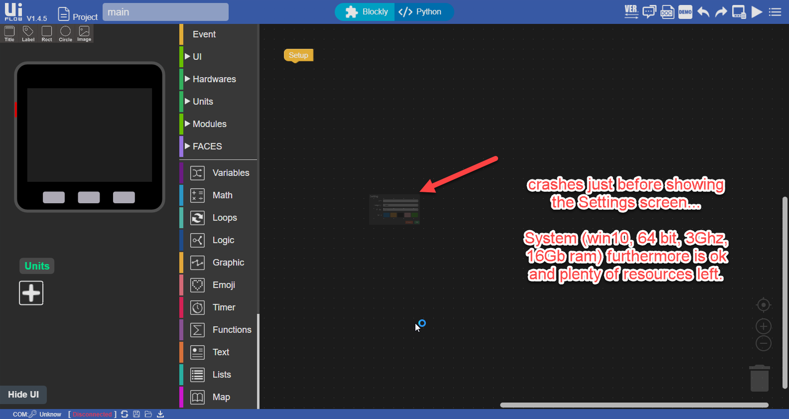 IDE crashes after startup and webIDE cannot connect to device (Upload code failed, maybe your ...